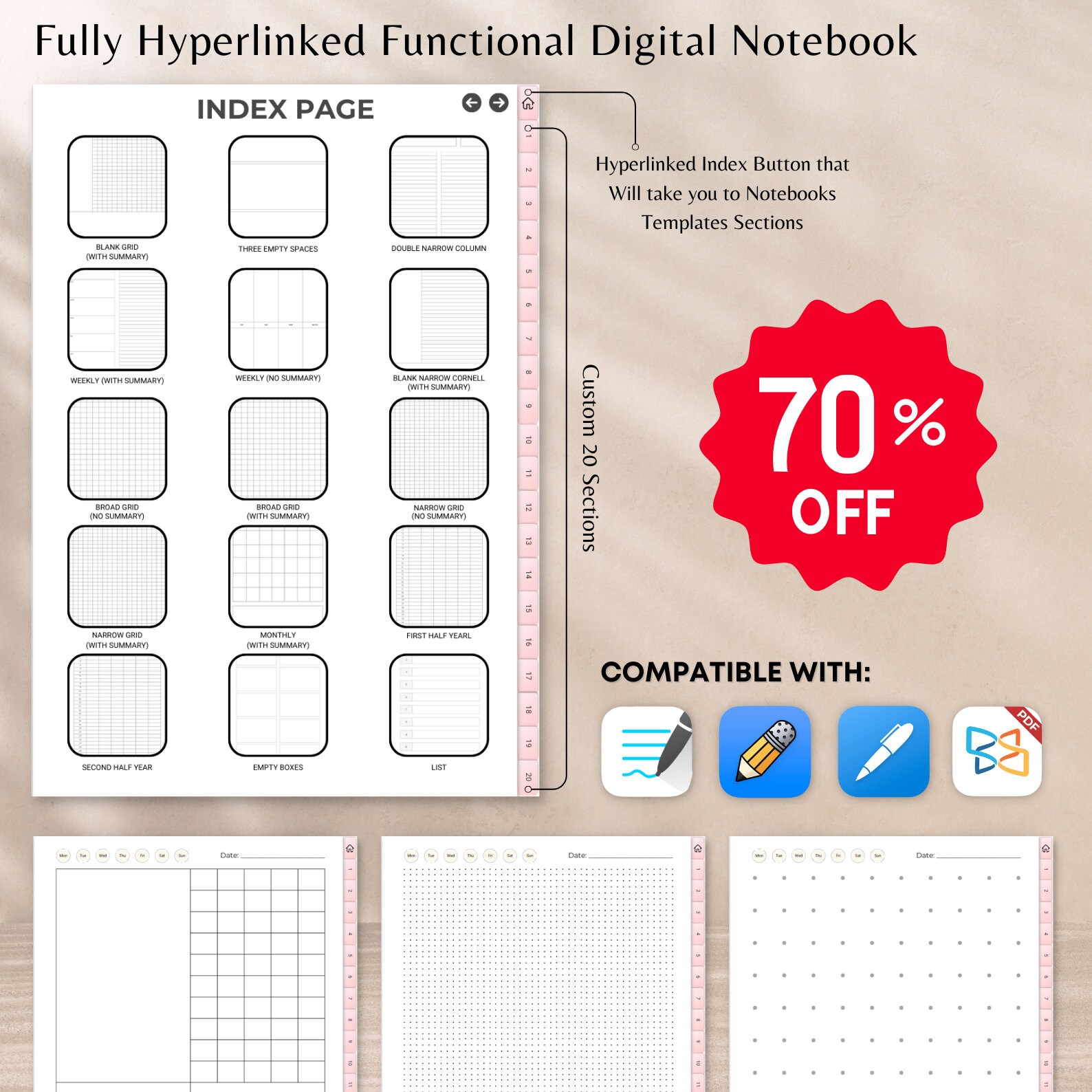 Portrait Digital Notebook Goodnotes Notebook, iPad Notebook, Student ...