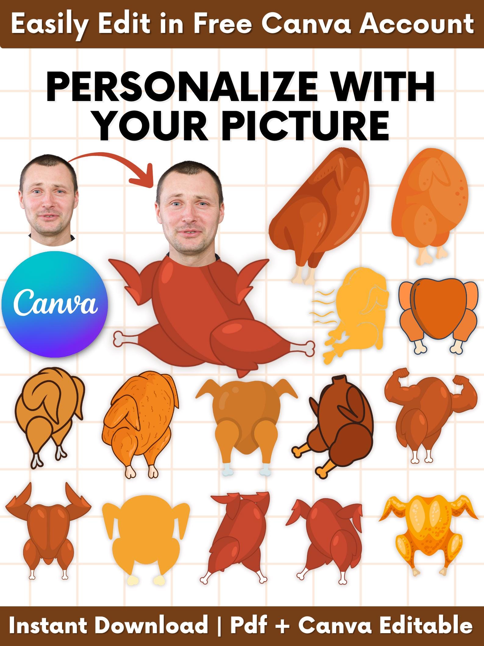 Turkey Face Cutout Printable, Put Your Face on a Turkey, Thanksgiving ...
