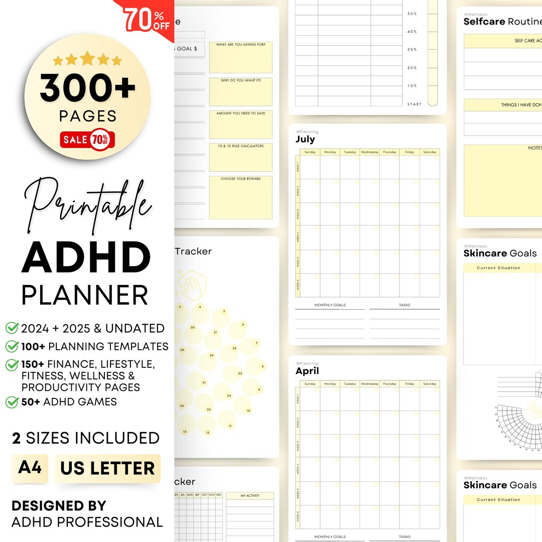 ADHD Planner , PRINTABLE Adult ADHD Journal, Daily Planner, Self Care ...