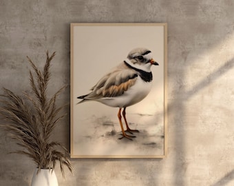 Cute Piping Plover on the Beach Printable Wall Art, Neutral Coastal ...