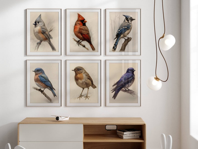 Set of 6 North American Bird Prints Downloadable Birds Gift Art Set ...