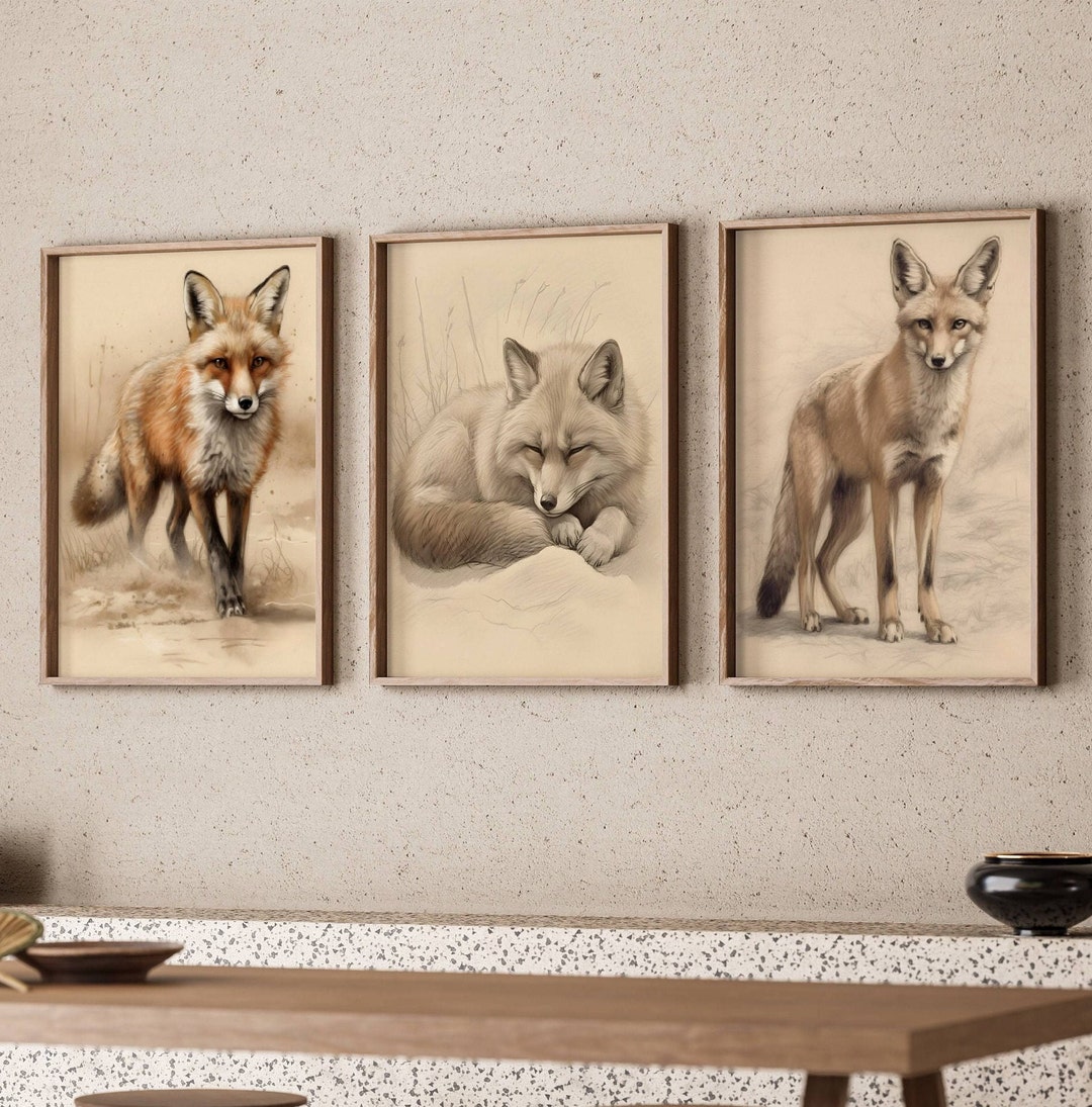 Set of Three Foxes Print Digital Fox Art Animals Print Set Woodland ...