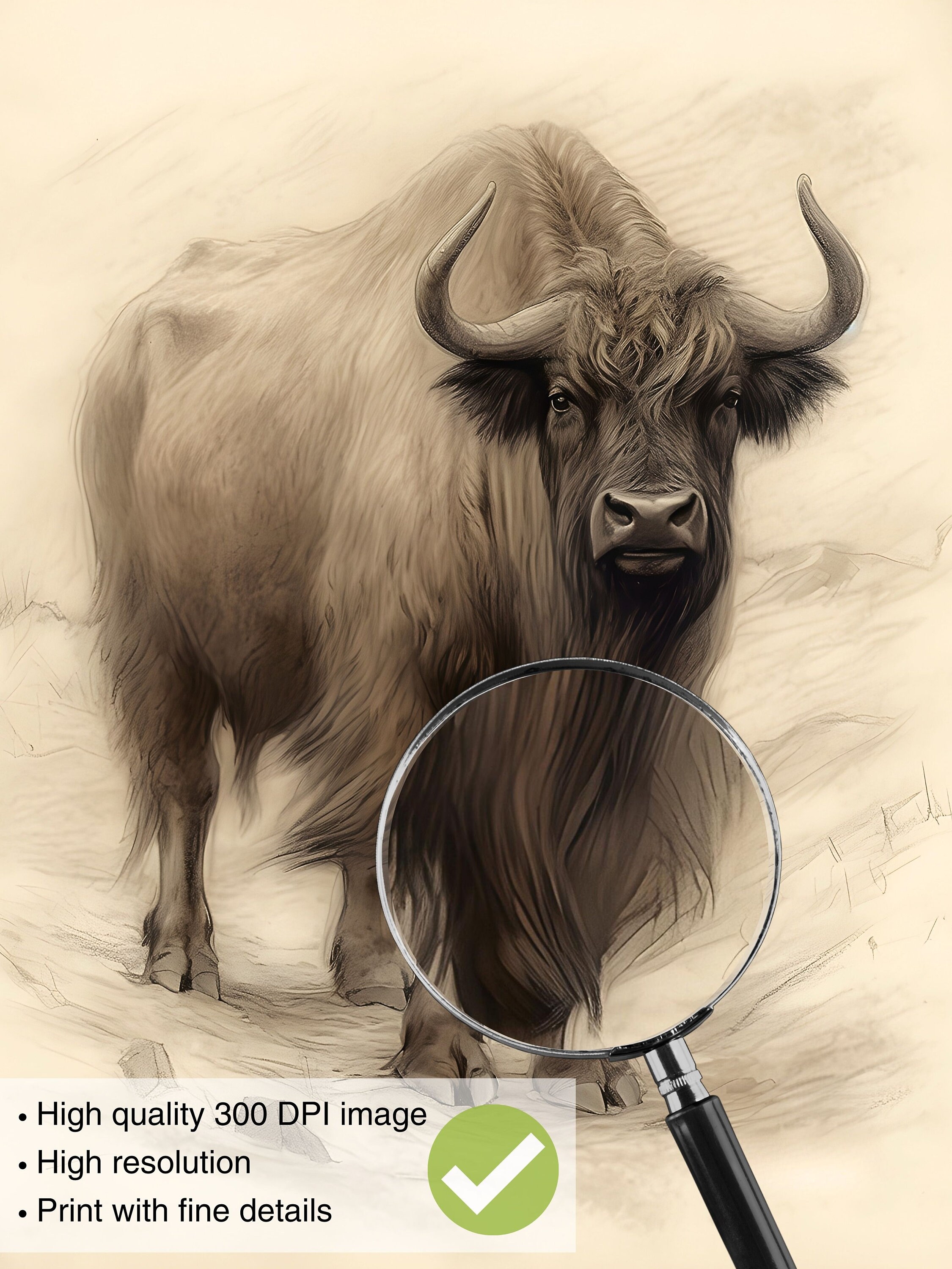 Digital Download Yak Gift Highland Cow Art Digital Wildlife Yak Prints ...