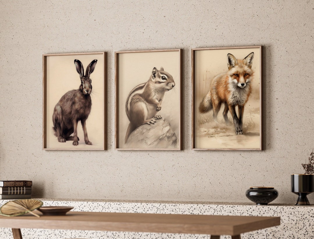 Cottagecore 3 Set Downloadable Hare, Chip Munk, Woodland Fox Decor ...