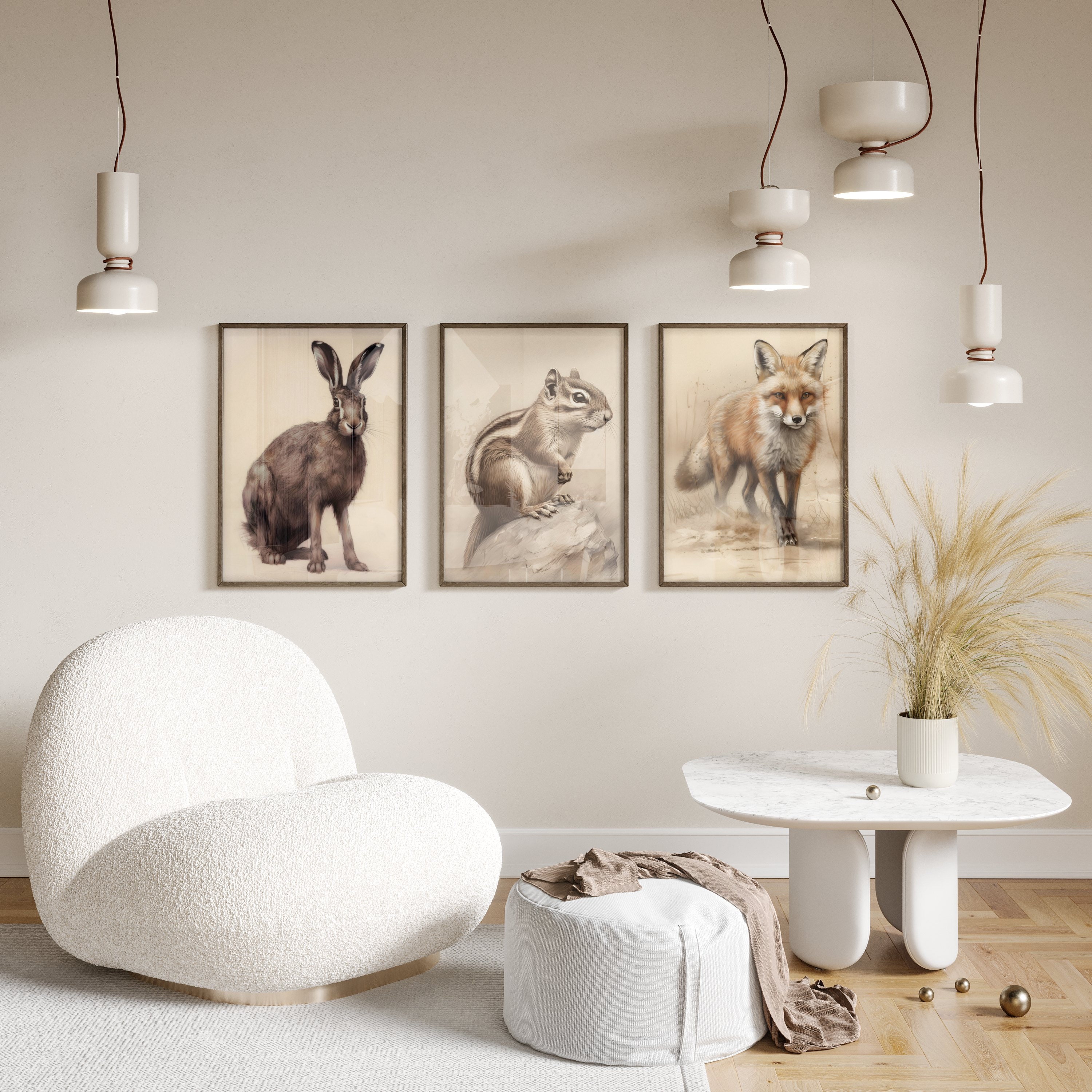Cottagecore 3 Set Downloadable Hare, Chip Munk, Woodland Fox Decor ...