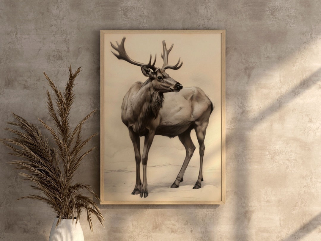 Digital Reindeer Art Print Download Reindeer Lover Gift Neutral ...
