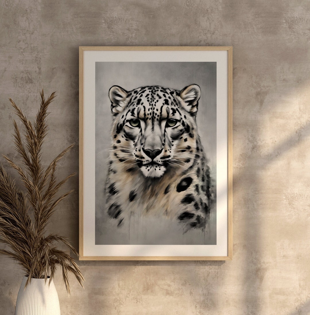 Snow Leopard Printable Drawn Leopard Digitally Downloadable Snow ...
