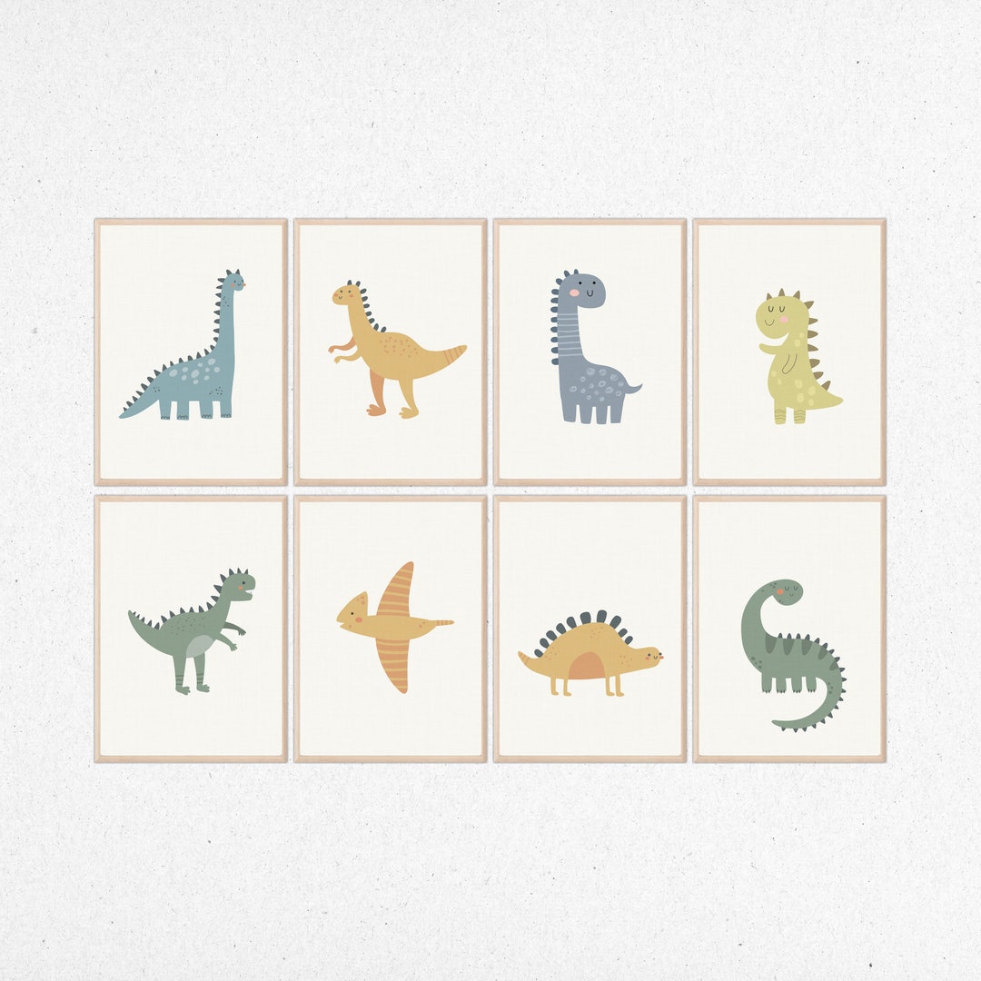 PRINTABLE Set of 8 Dinosaur Prints Dino Prints Nursery Wall Art ...