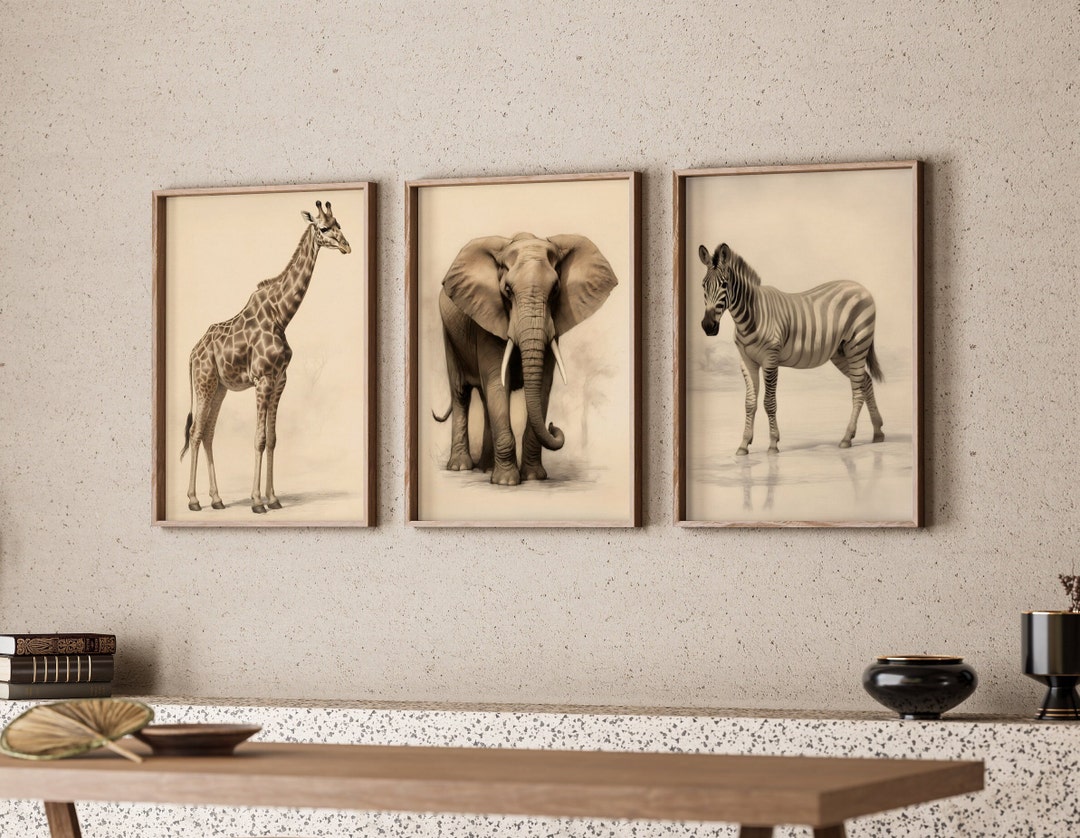 Safary Set of 3 Downloadable Zebra Elephant Giraffe Safari Decor ...