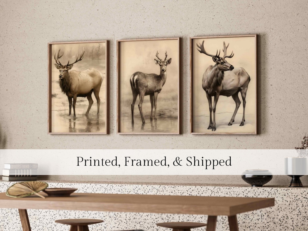 Rustic Deer Art Print - Cabin Decor - Cabin Wall Art - Gift for Hunter ...