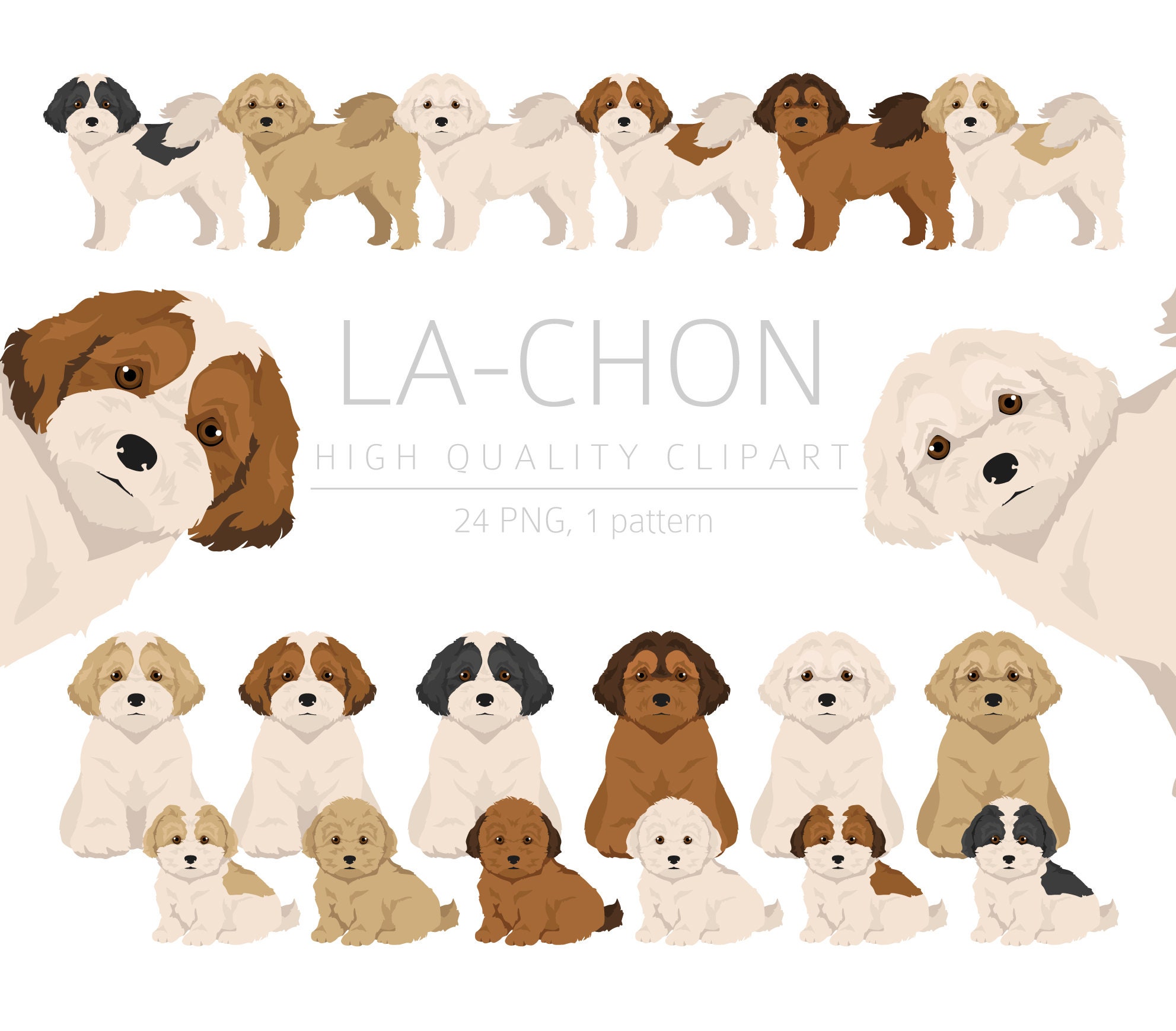 Lhasa Apso Bichon Frise Mix Clipart Bundle, La-chon Puppies Clipart ...