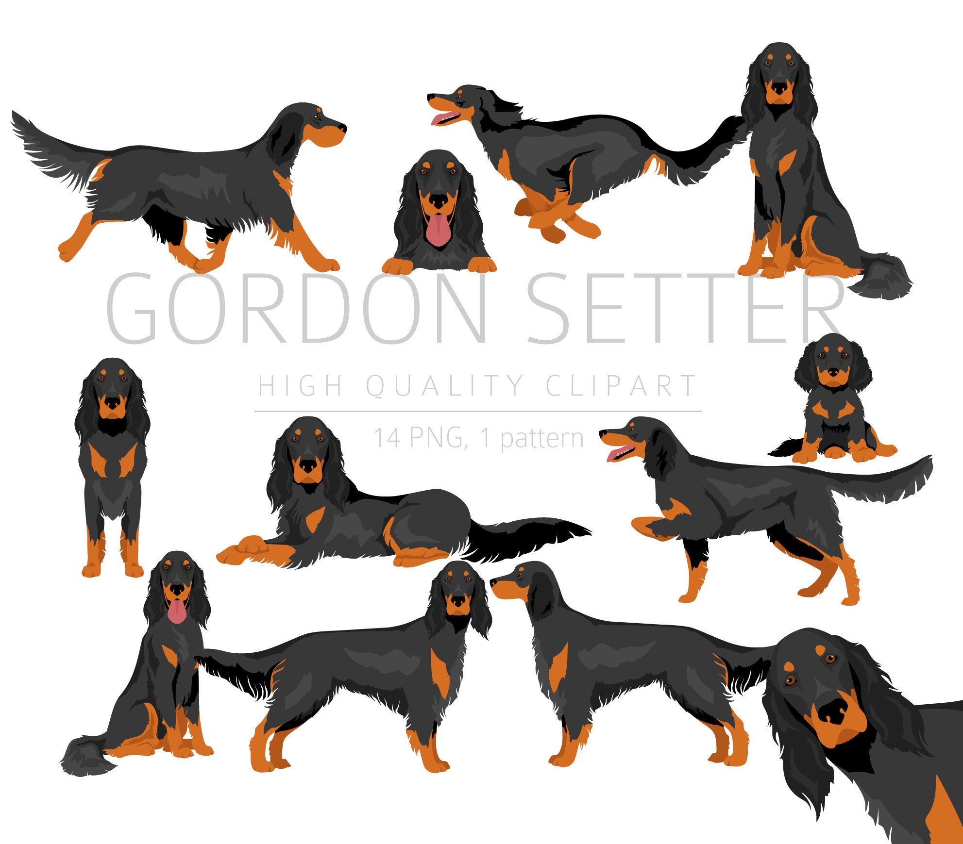 Gordon Setter Clipart Bundle, Setter Puppy Clipart, Dog High Quality ...