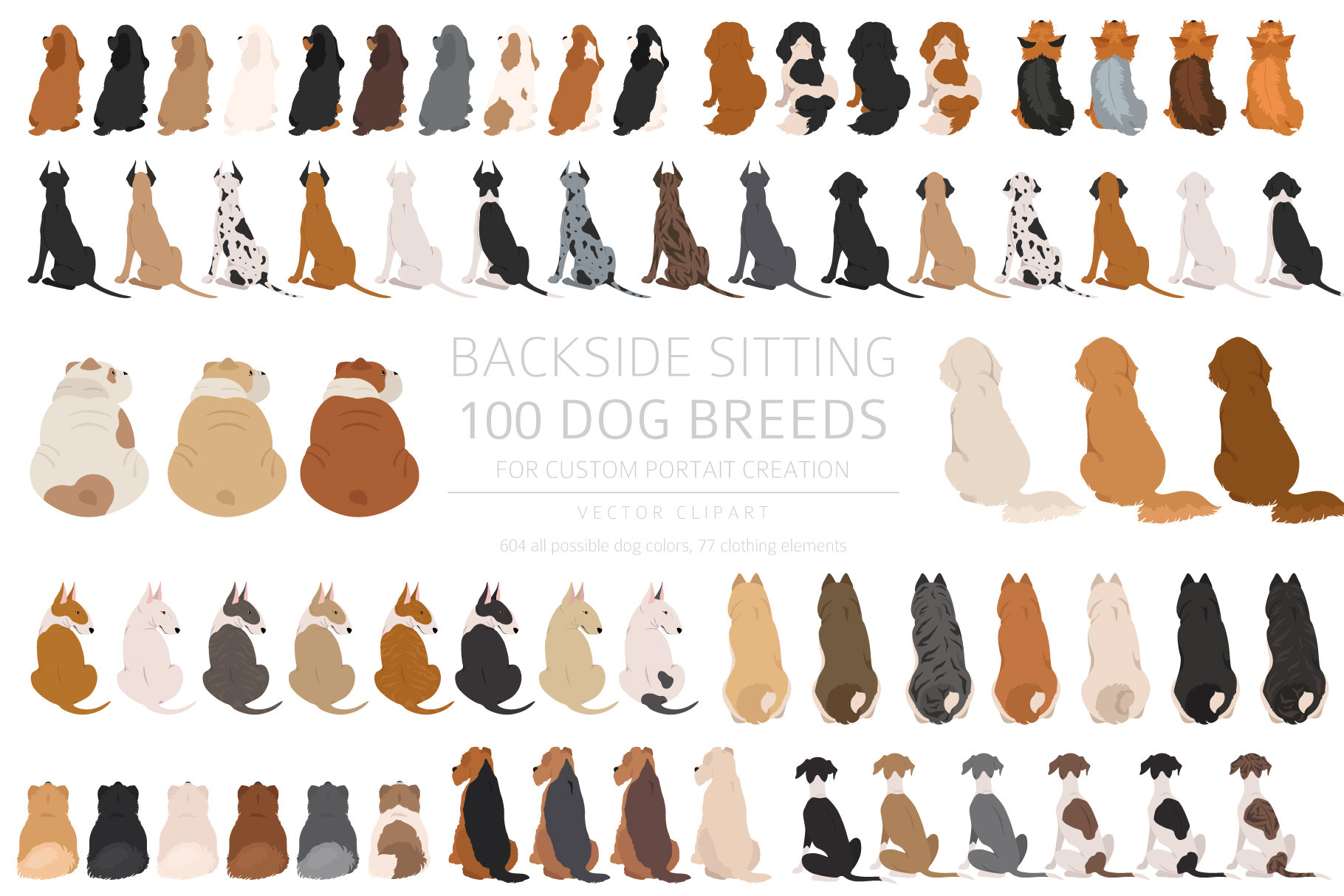 100 Backside Sitting Dog Breeds for Custom Portrait Creation. High ...