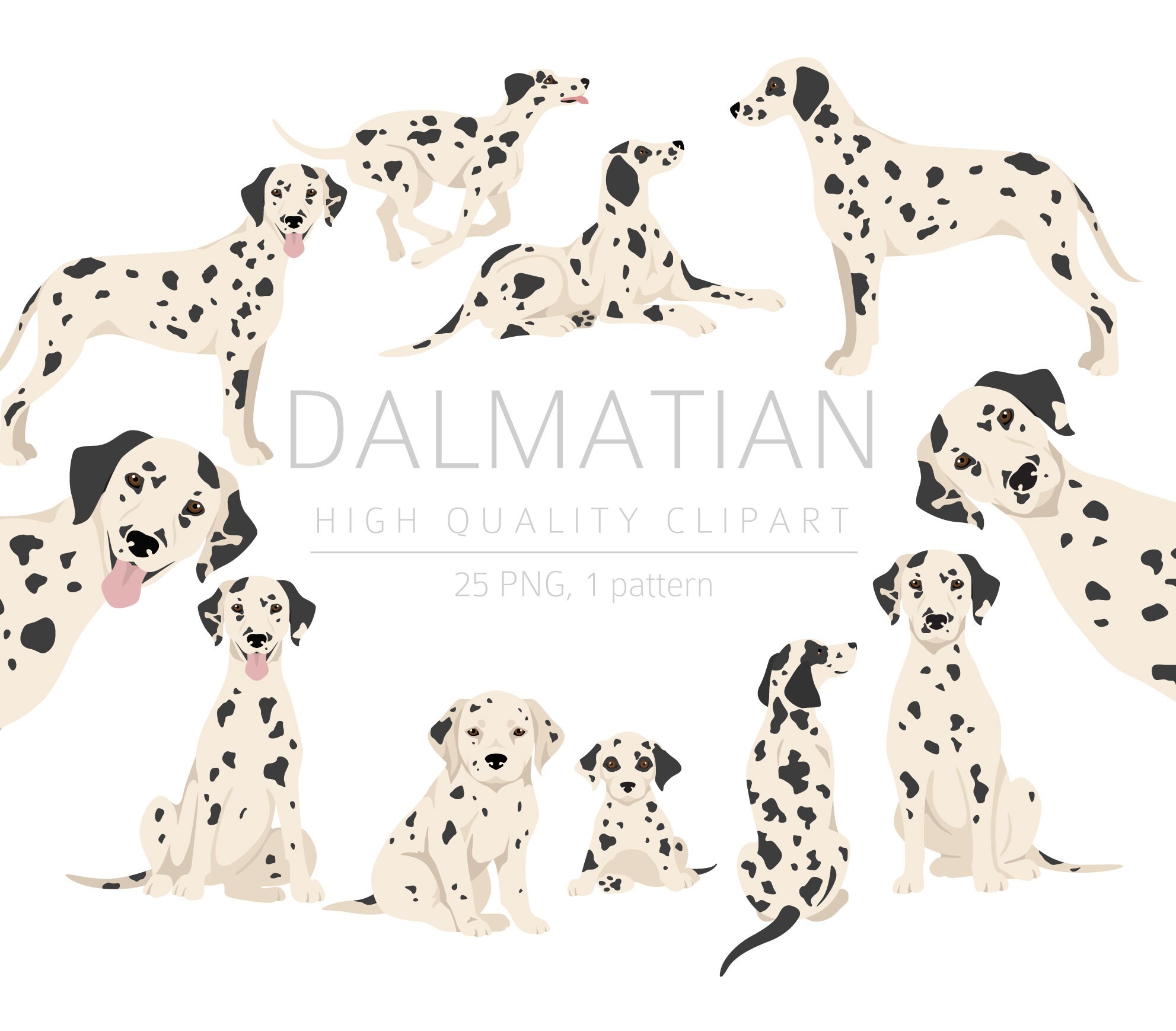 Dalmatian Clipart Bundle, Dalmatian Puppy Clipart, High Quality PNG ...