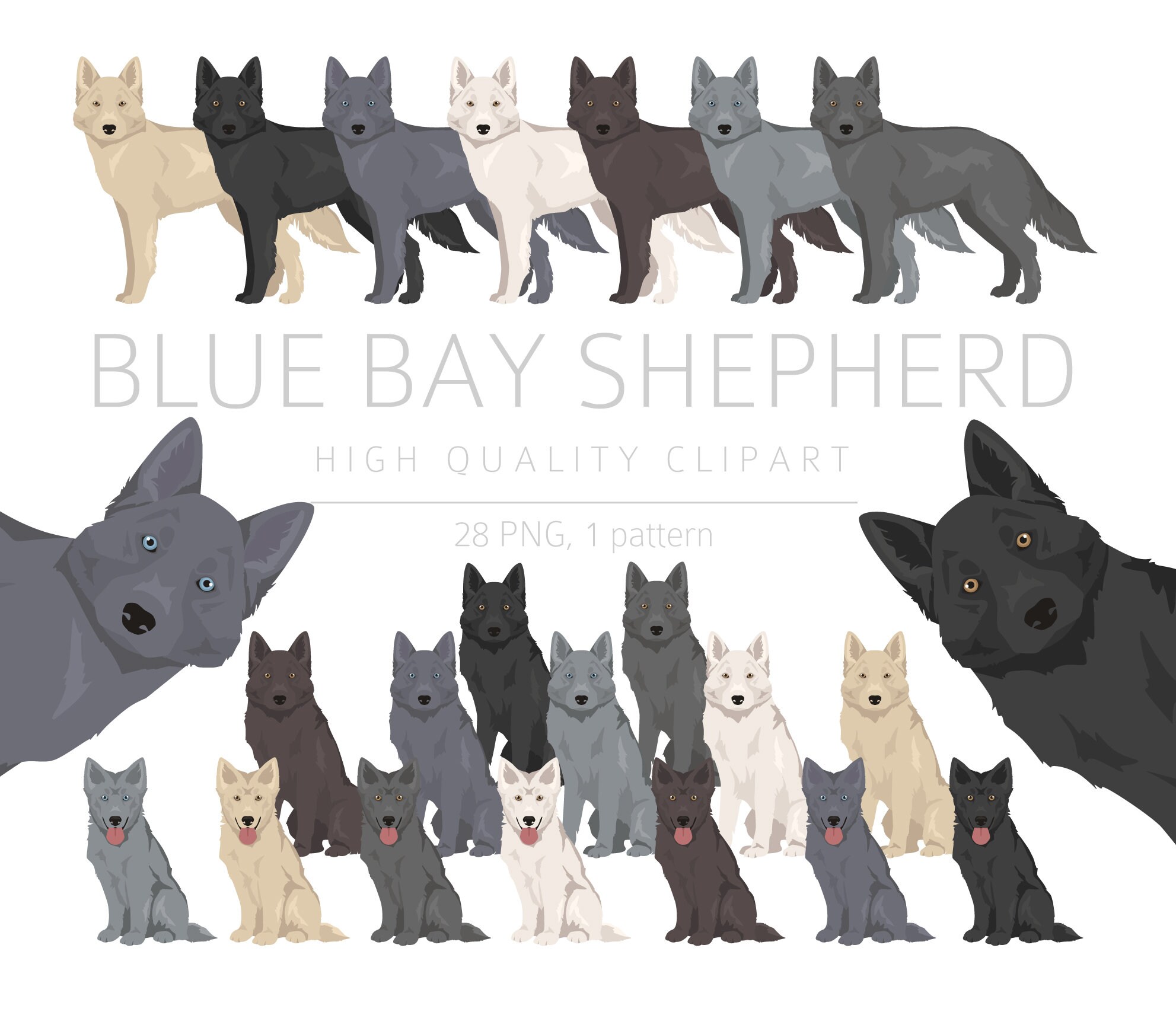 Blue Bay Shepherd Mix Clipart Bundle, Blue Shepherd Puppies Clipart ...