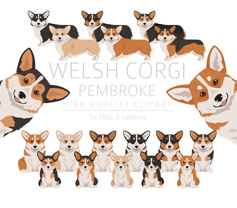 Welsh Corgi Pembroke Clipart Bundle, Pem Corgi Puppy Clipart, Dog High ...