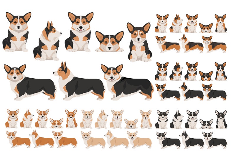 Welsh Corgi Pembroke Clipart Bundle, Pem Corgi Puppy Clipart, Dog High ...