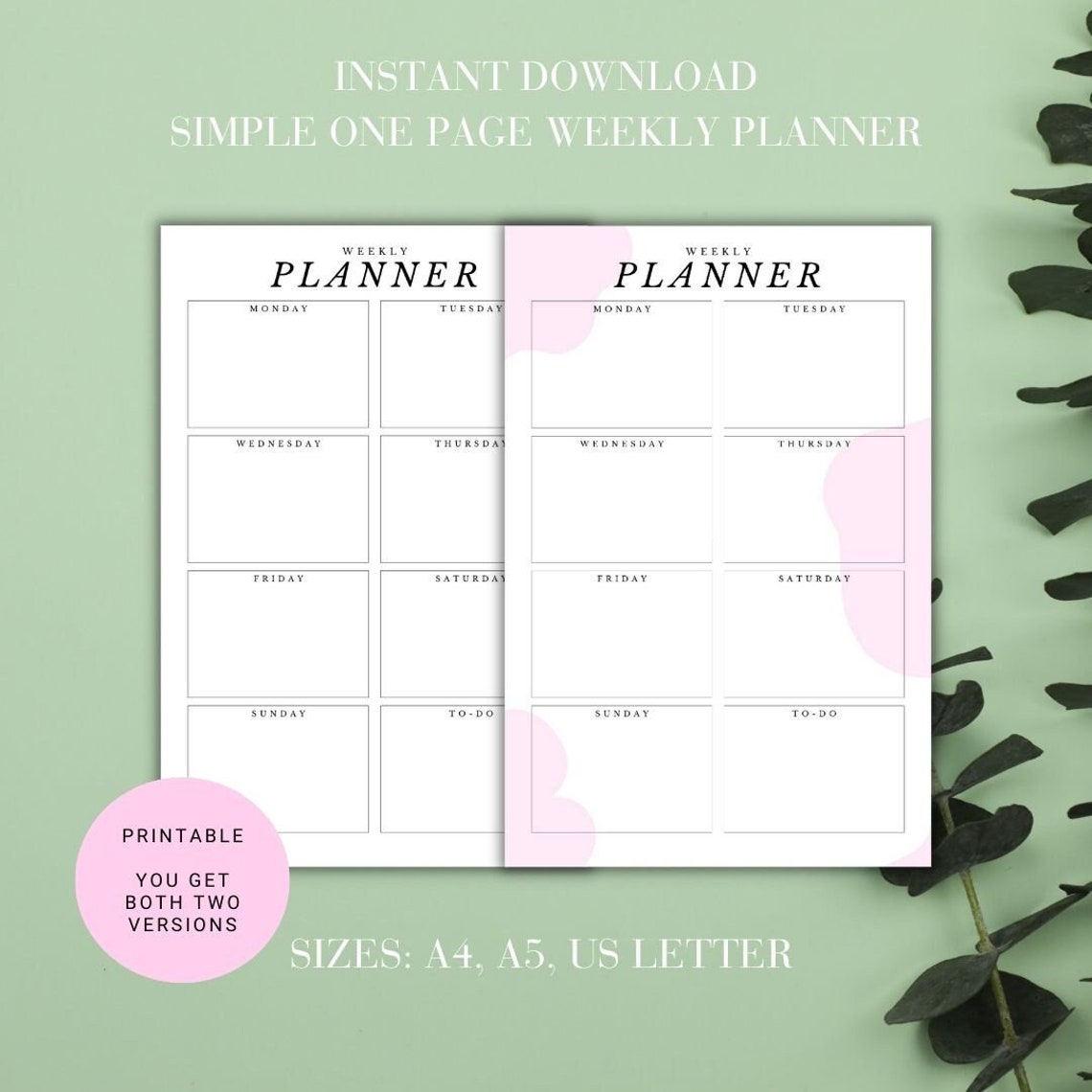Simple Desk Planner, Weekly Planner Printable Landscape, Minimalist ...