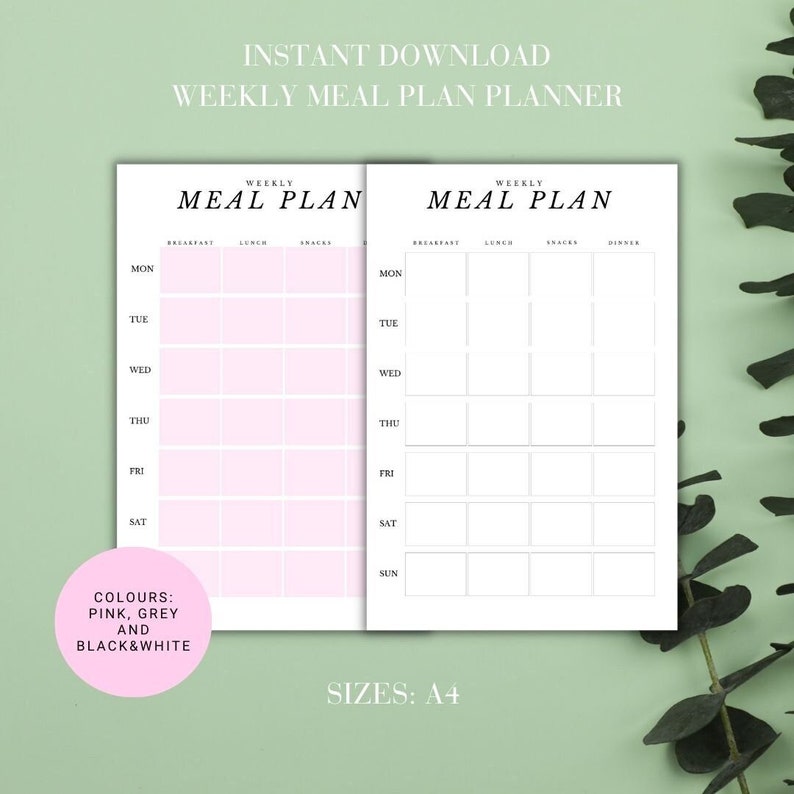 Printable Weekly Meal Planner, Food Diary, Meal Tracker, Food Journal ...