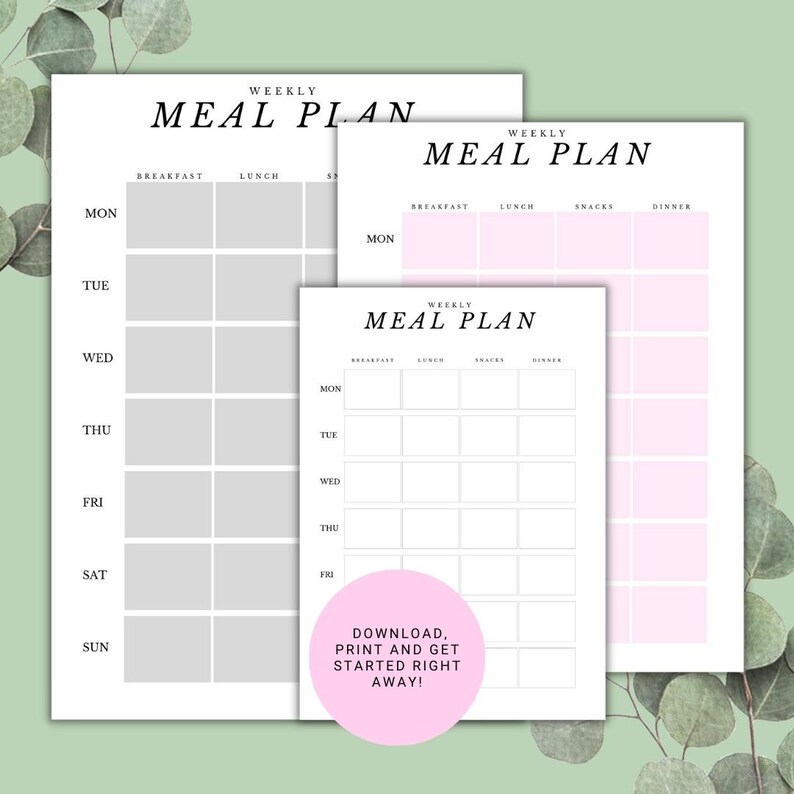Printable Weekly Meal Planner, Food Diary, Meal Tracker, Food Journal ...