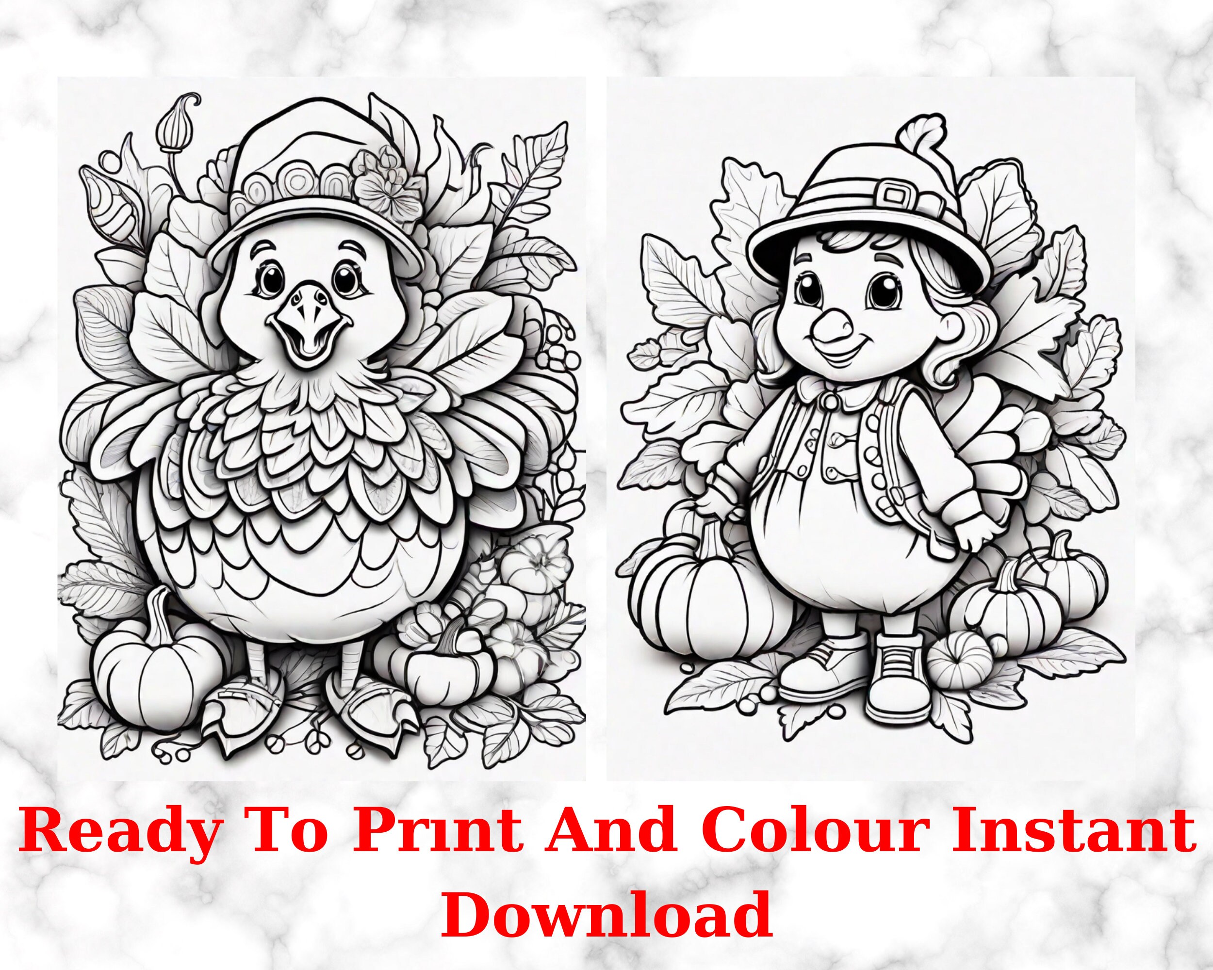 Thanksgiving Coloring Pages Printable Fall Turkey and Pumpkin Art ...