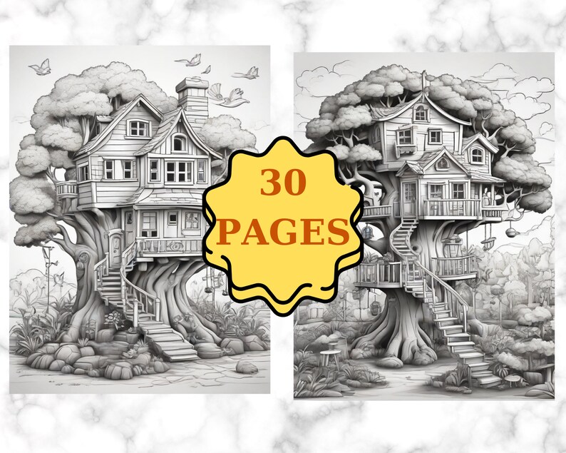 Whimsical Treehouse Adventures Coloring Pages Printable Art for Kids ...