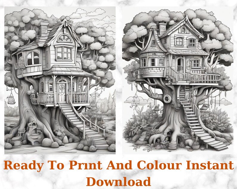 Whimsical Treehouse Adventures Coloring Pages Printable Art for Kids ...