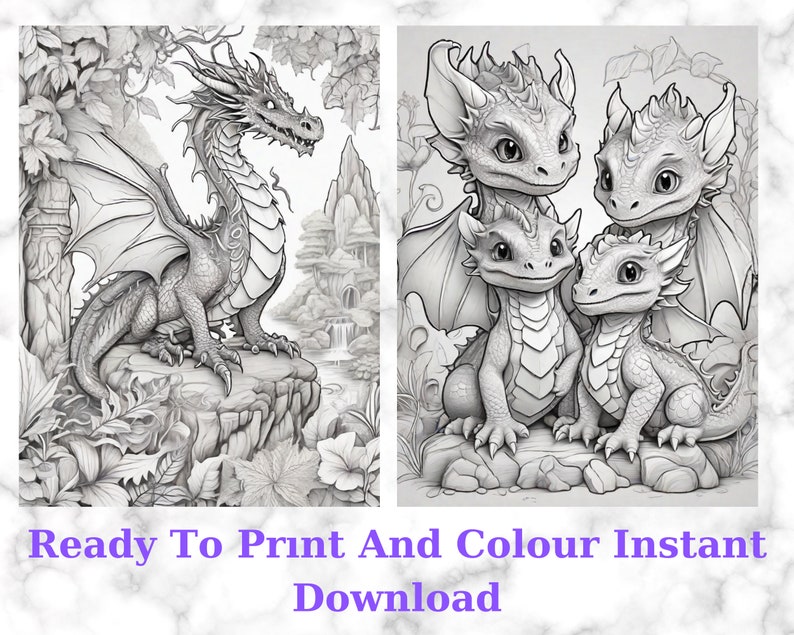 Enchanted Dragon Coloring Page Printable Fantasy Art for Kids and ...
