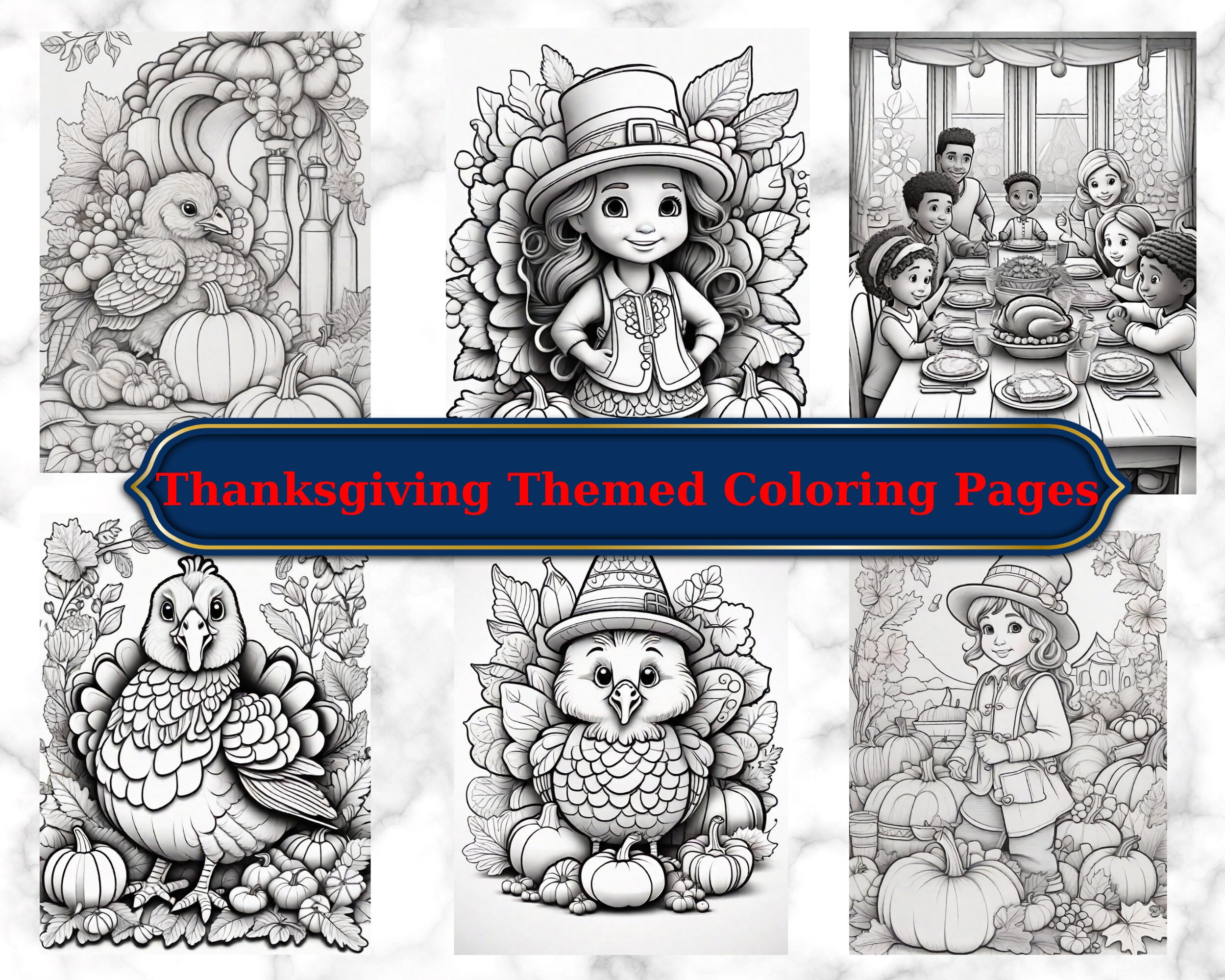 Thanksgiving Coloring Pages Printable Fall Turkey and Pumpkin Art ...