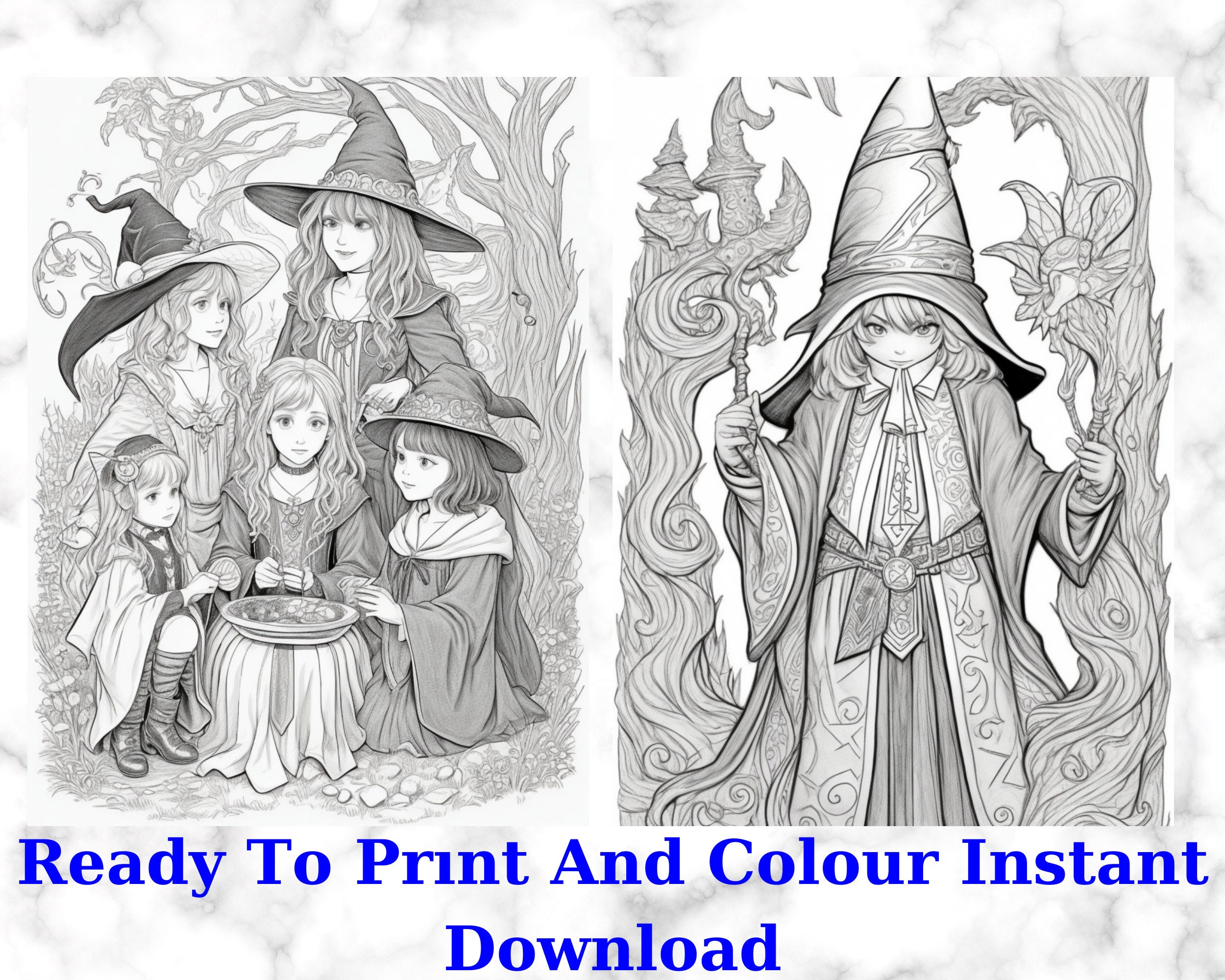 Magical Wizards and Witches Coloring Pages Magical Adult and - Etsy
