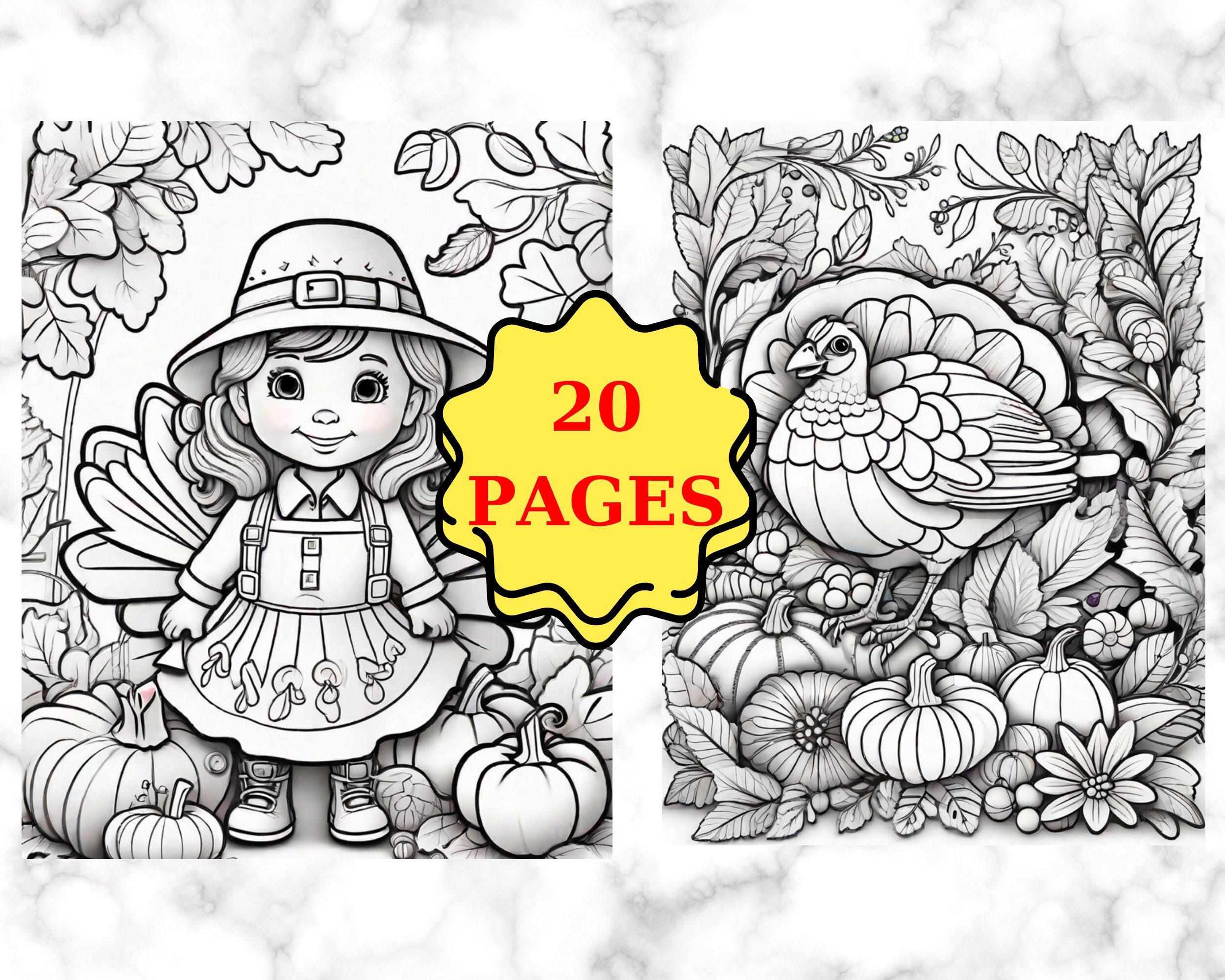 Thanksgiving Coloring Pages Printable Fall Turkey and Pumpkin Art ...