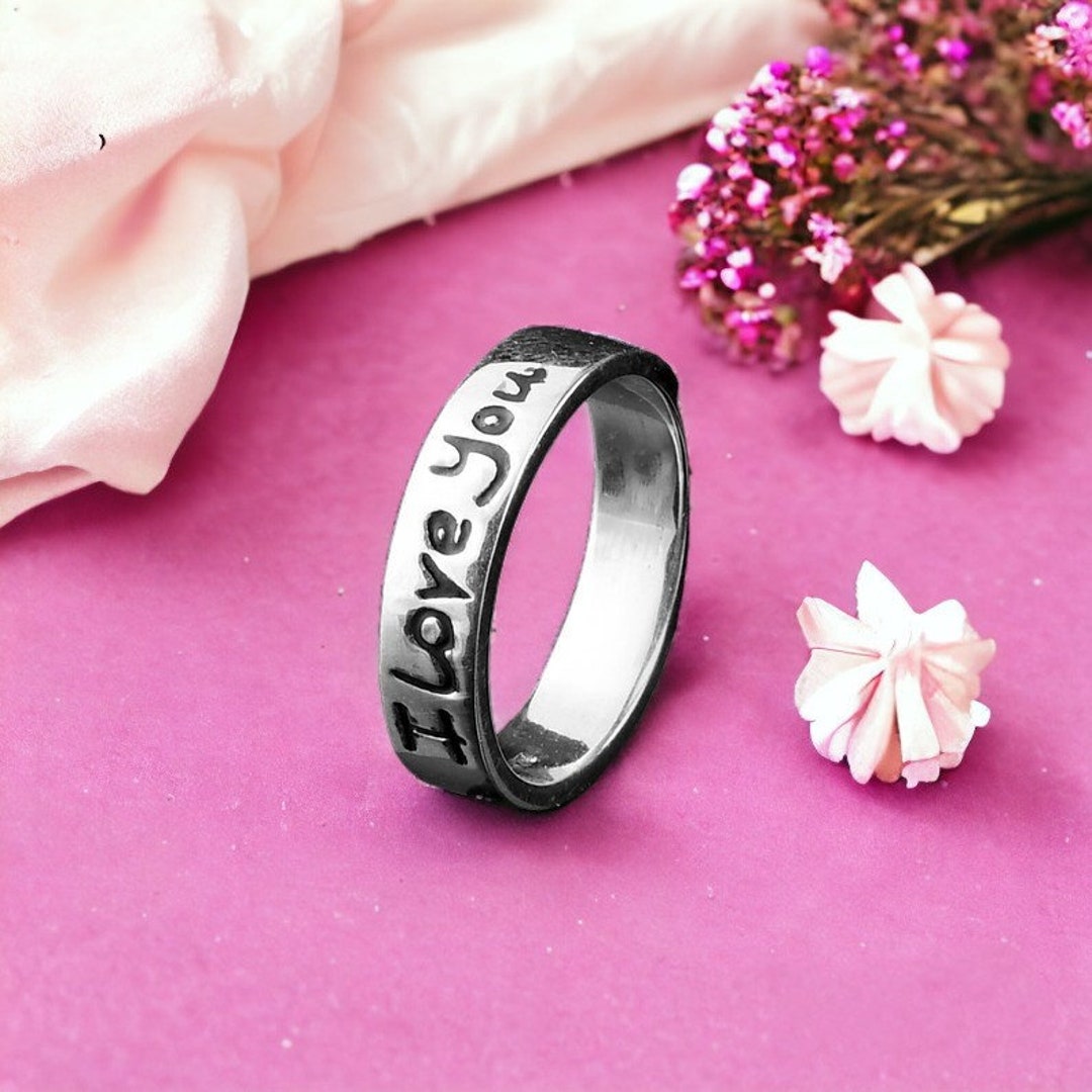 4mm I Love You White Rhodium Ring I Love You Band Ring - Etsy