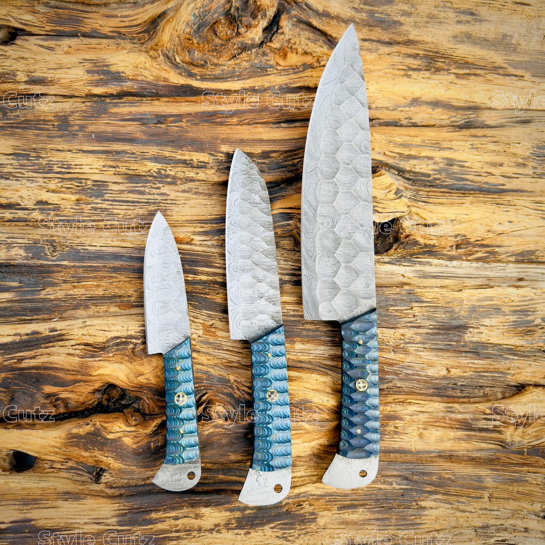 Handcrafted Damascus Steel Chef Knives Set Personalized Knives Set Kitchenware Knives Camping ...