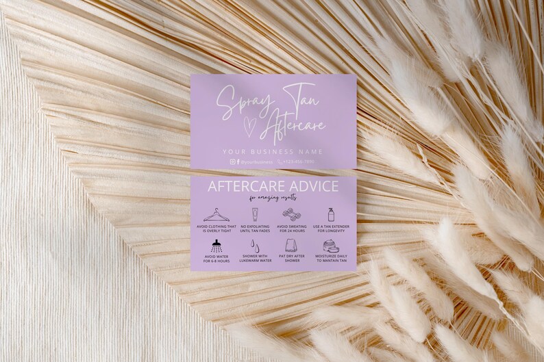 Spray Tan Aftercare Card Template: Tanning Salon Instructions ...