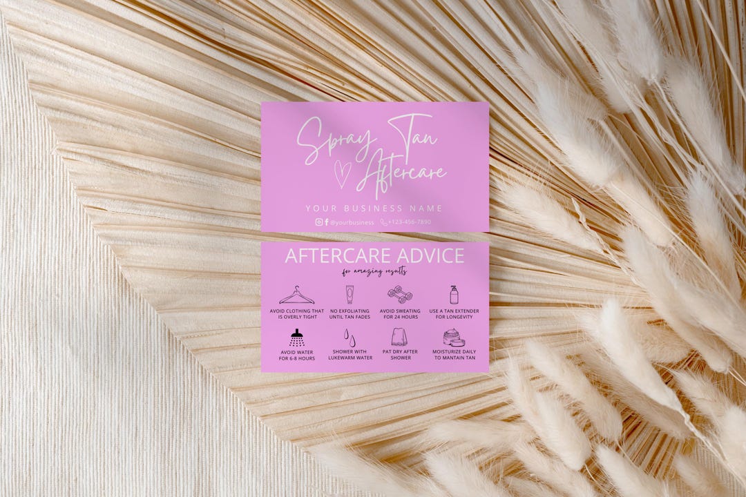 Spray Tan Aftercare Card Template, Tanning Salon Instructions ...