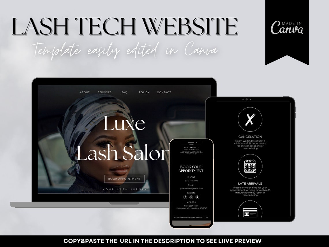Lash Tech Website Template One Page Webiste Canva Template Lash Salon ...