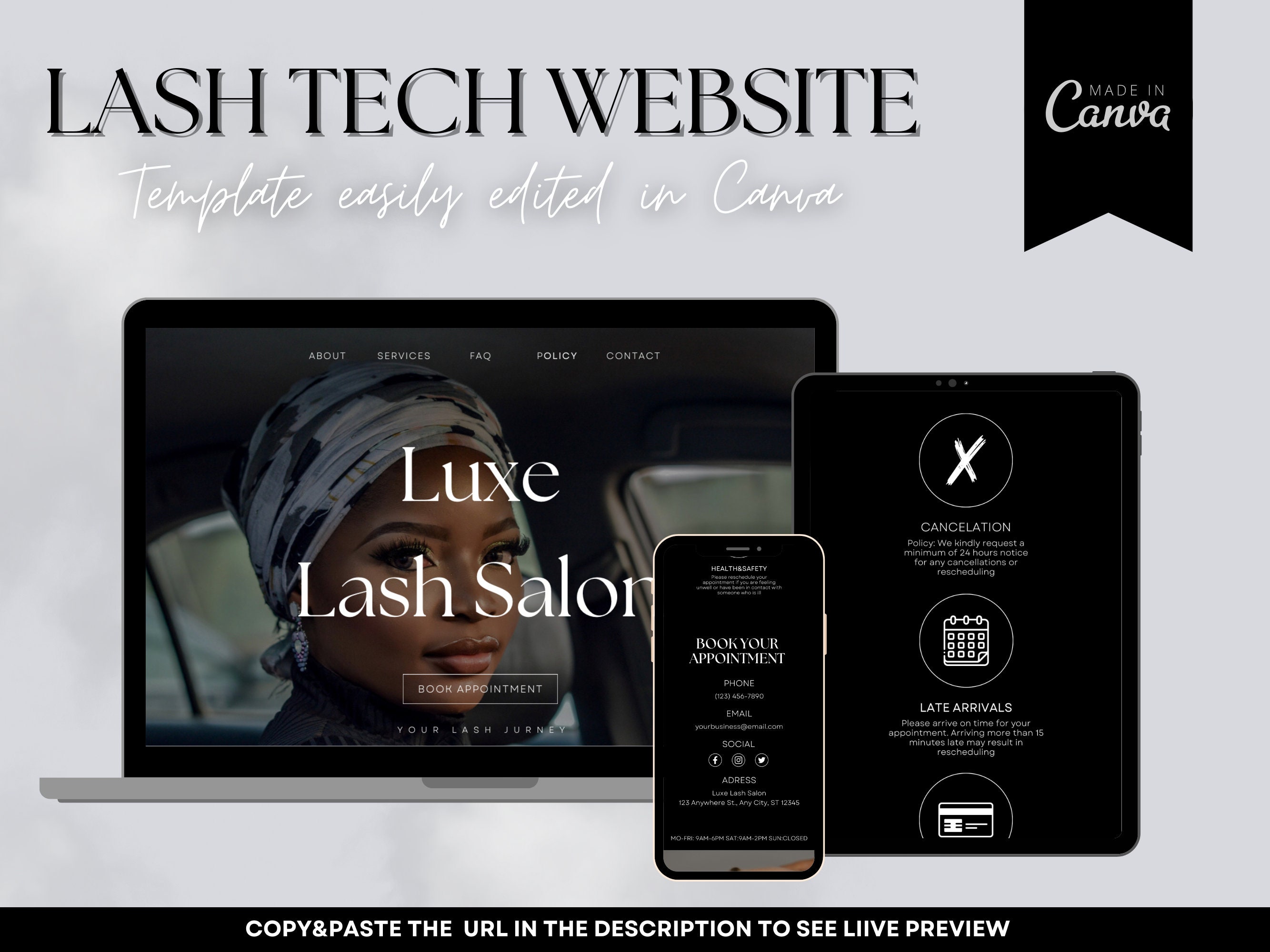 Lash Tech Website Template One Page Webiste Canva Template Lash Salon ...