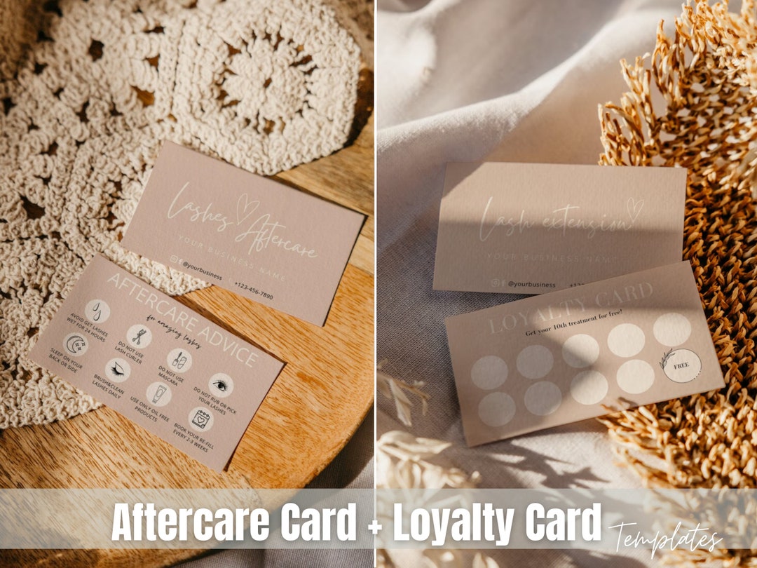 Lash Extension Aftercare Card Template and Loyalty Card Template Bundle ...