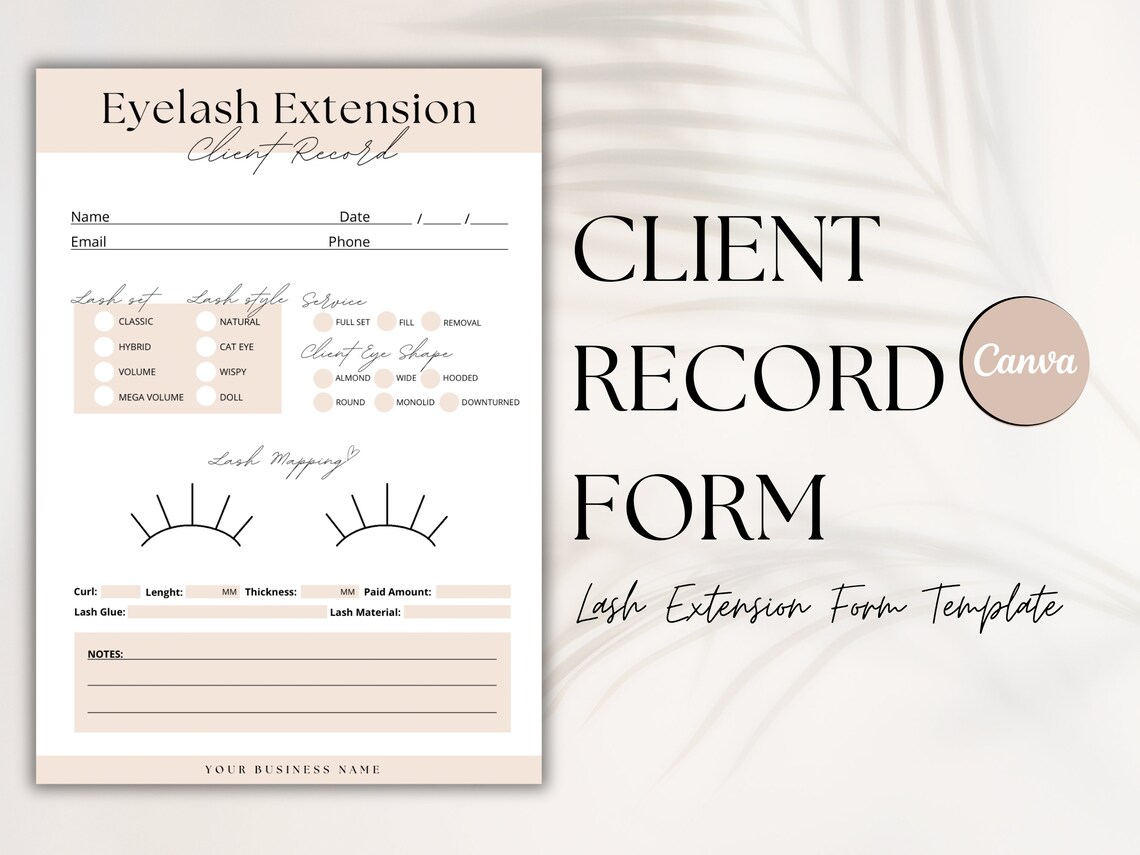 Lash Extension Client Record Form Template Eyelash Extension Client ...