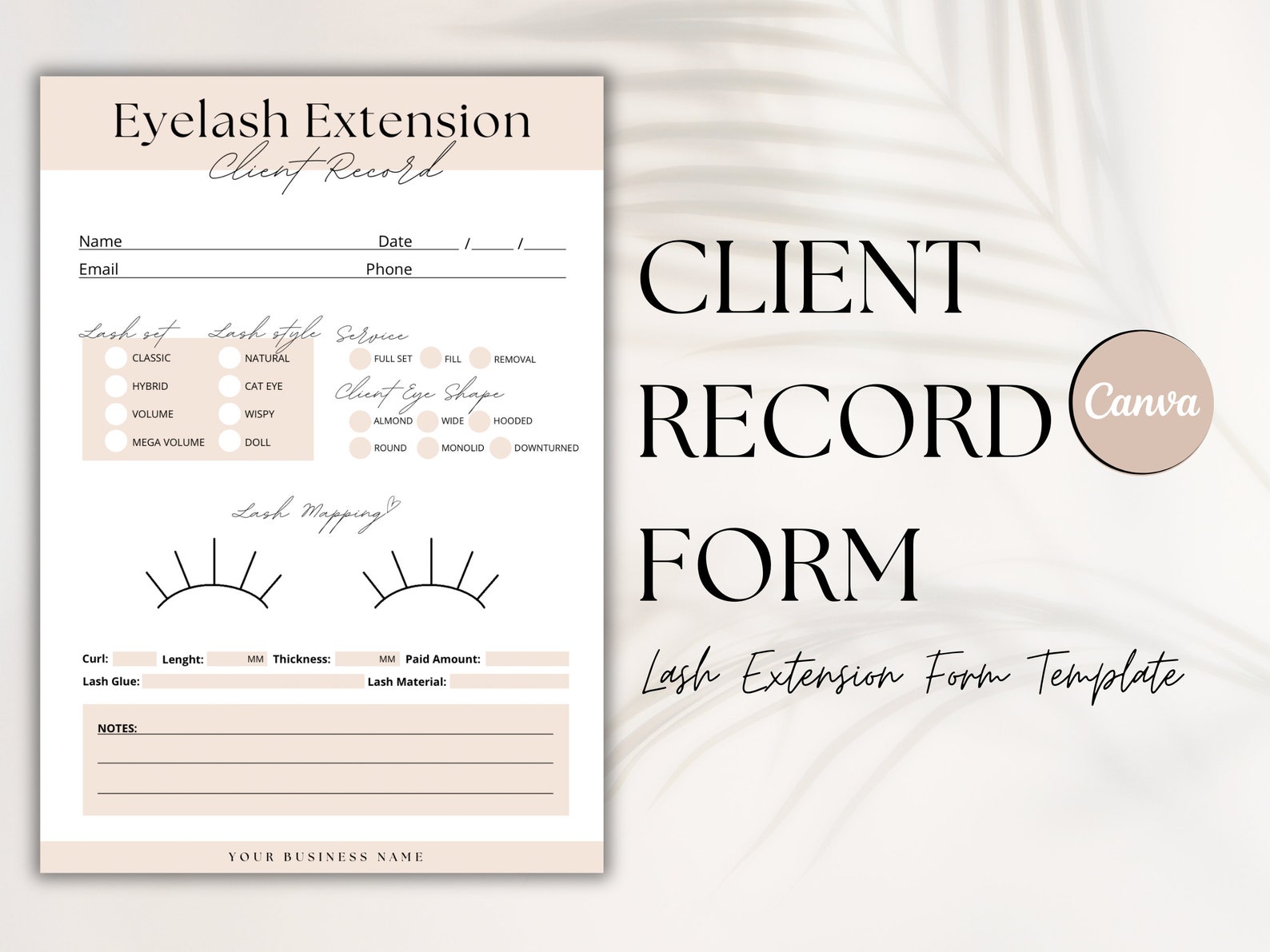 Lash Extension Client Record Form Template Eyelash Extension Client ...