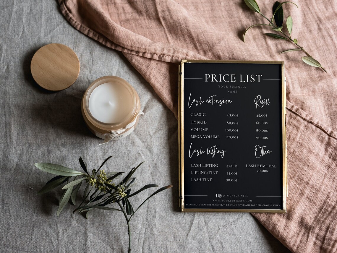 Lash Price List Template Beuty Price List Template Editable Price List ...
