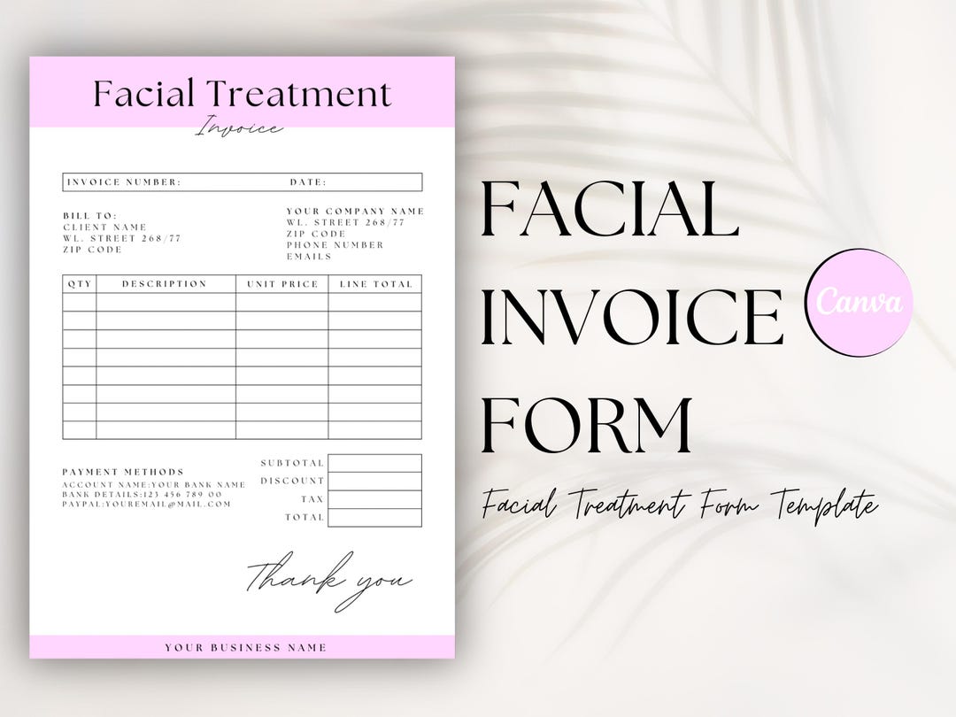 Facial Invoice Template Facial Service Invoice Facial Payment Form ...