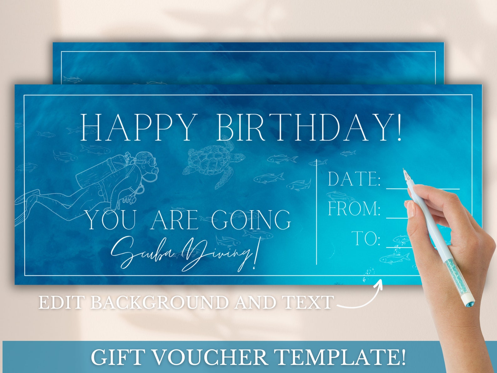 Scuba Diving Gift Card Template: Editable Canva Voucher (7x3 Inches) - Etsy