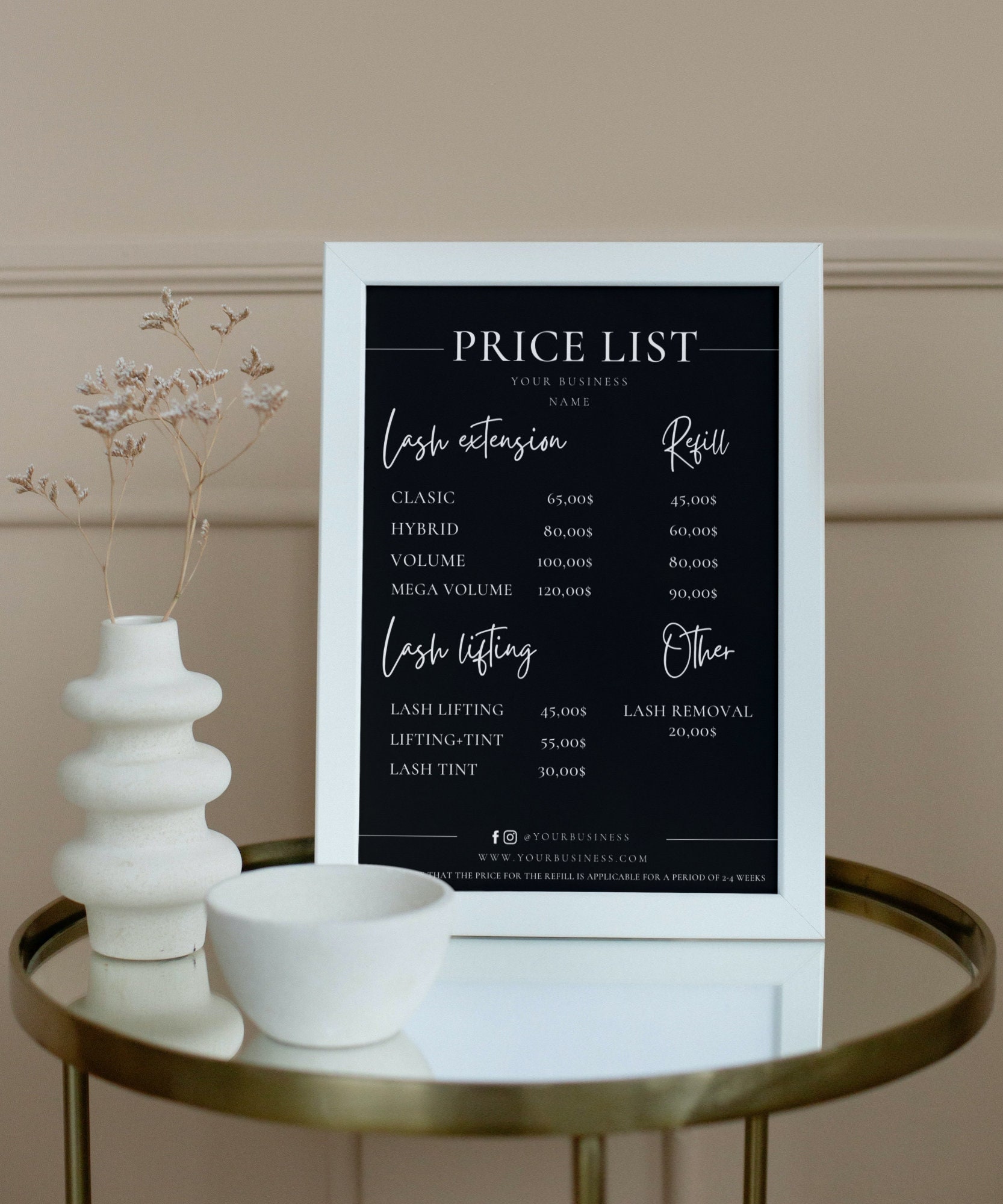 Lash Price List Template Beuty Price List Template Editable Price List ...
