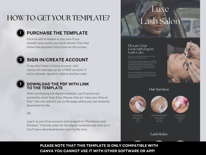Lash Tech Website Template One Page Webiste Canva Template Lash Salon ...