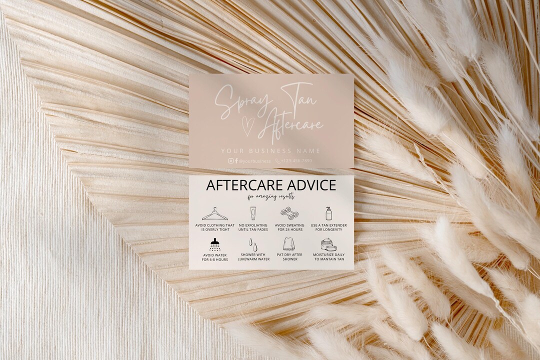 Spray Tan Aftercare Card Template | Tanning Salon Instructions ...