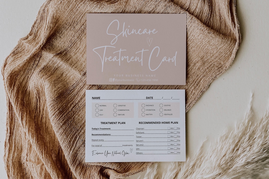 Esthetician Skincare Treatment Card Template: Facial Care Instructions ...