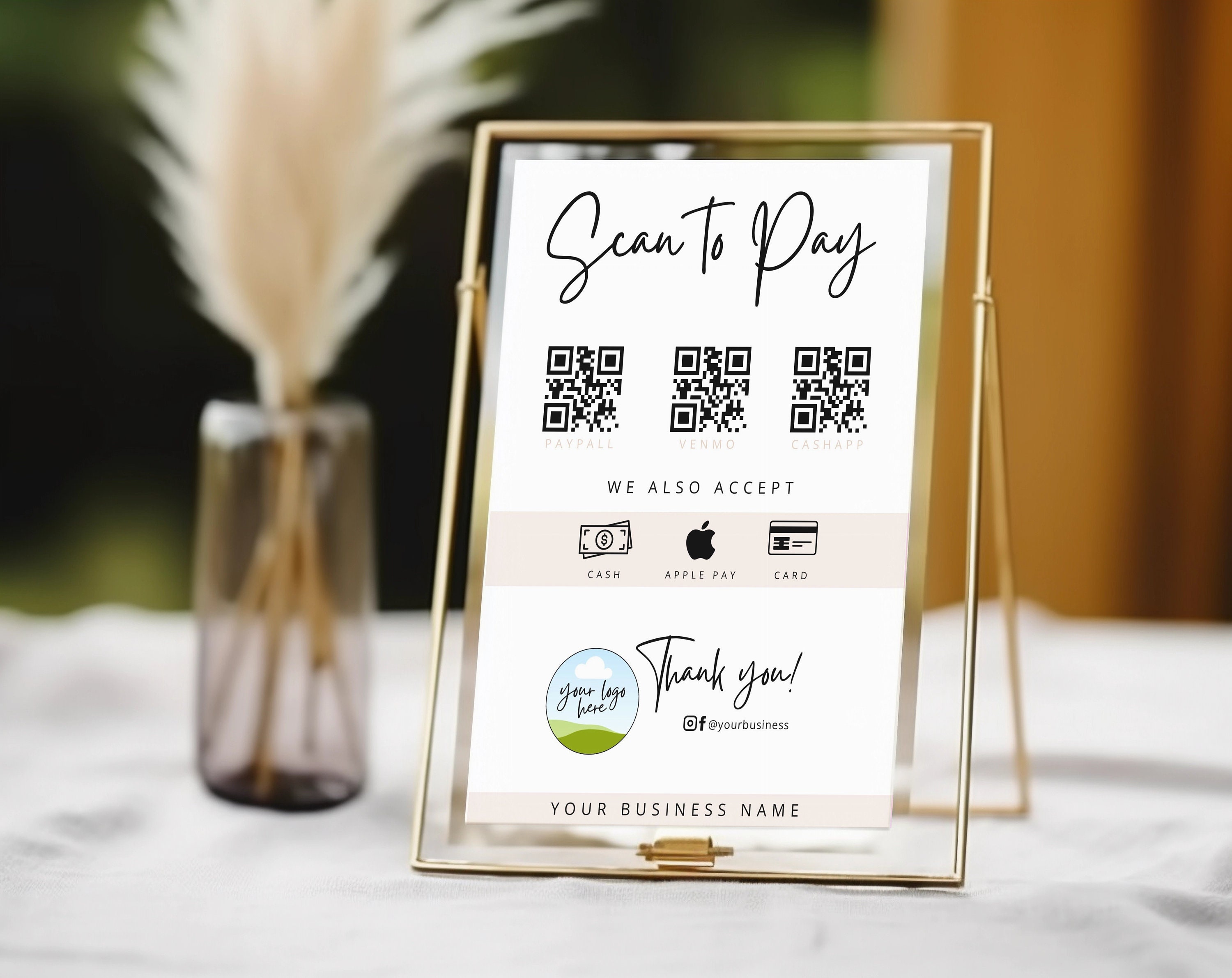 Scan to Pay Sign Pay to Scan Template Card Scan to Pay Cash Editable QR ...