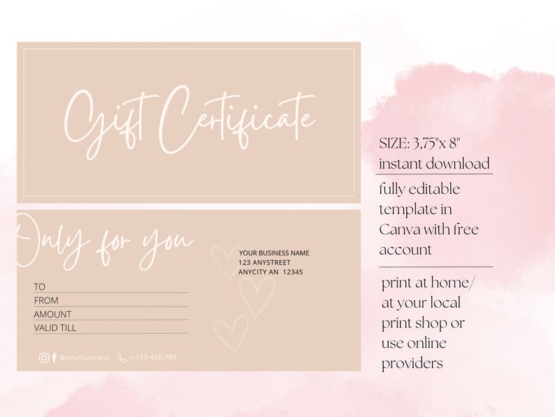 Editable Gift Certificate Template Gift Certificate Template Printable ...