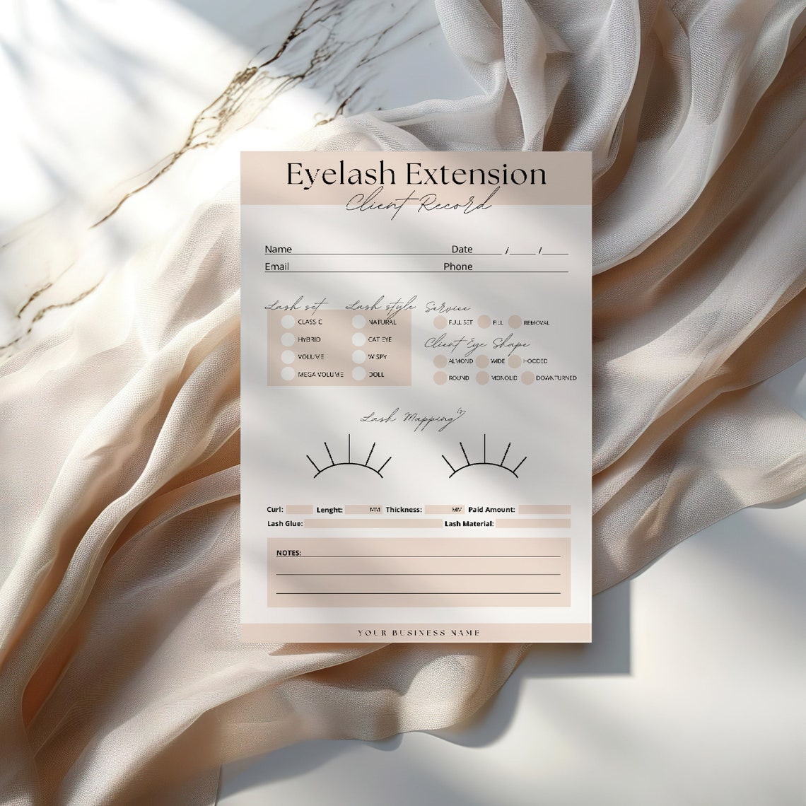Lash Extension Client Record Form Template Eyelash Extension Client ...